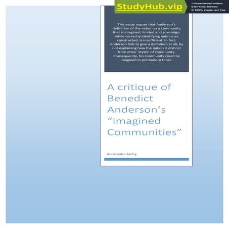 A Critique Of Benedict Anderson S Quot Imagined Communities Quot | PDF