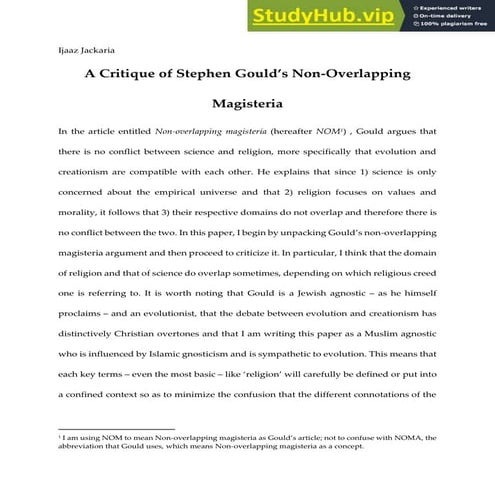 A Critique Of Stephen Gould S Non-Overlapping Magisteria | PDF