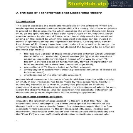 A Critique Of Transformational Leadership Theory | PDF