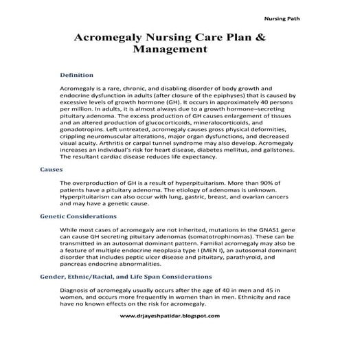 Acromegaly nursing care plan & management | PDF
