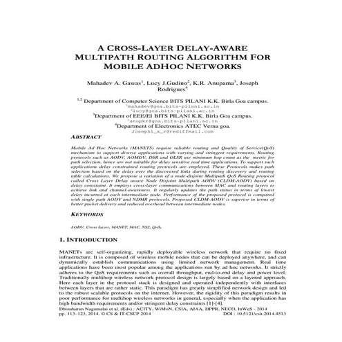A cross layer delay-aware multipath routing algorithm for mobile adhoc networks | PDF | Internet ...