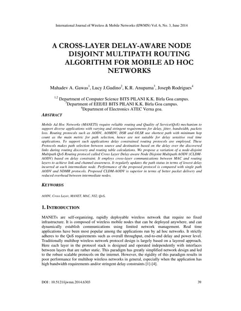 A Cross Layer Delay Aware Node Disjoint Multipath Routing Algorithm For 8432
