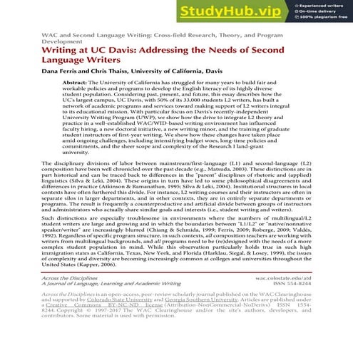 Across the Disciplines A Journal of Language, Learning and Academic Writing Writing at UC Davis ...