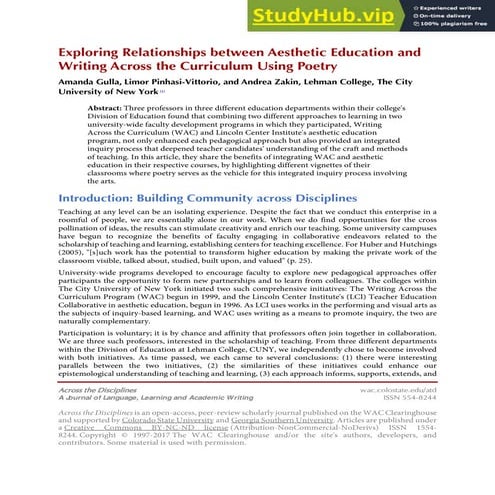 Across The Disciplines Exploring Relationships Between Aesthetic ...