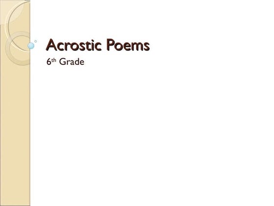 Some Examples of Student Writings: Acrostic Poems | PPTX | Poetry ...