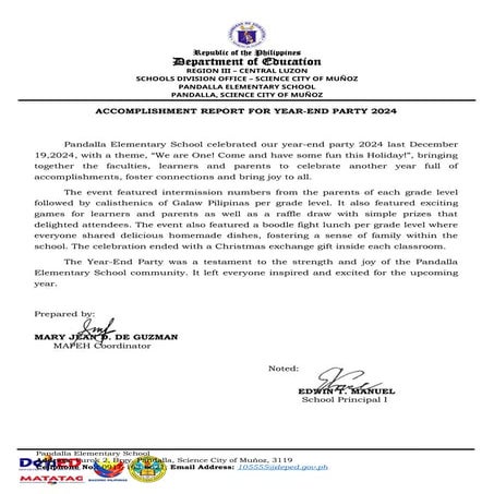 Accomplishment Report for Year-end party | DOCX