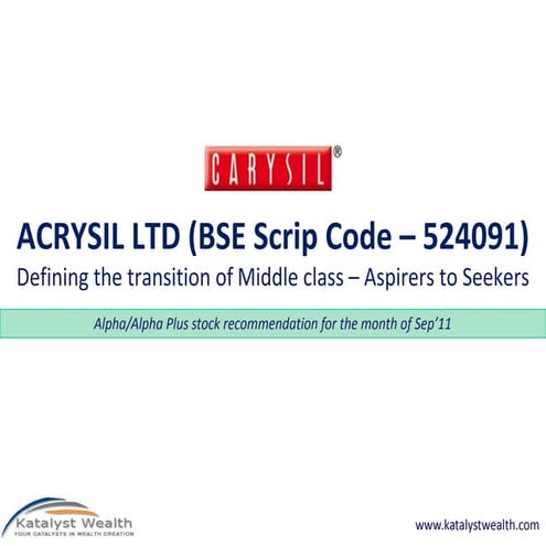 Acrysil ltd (scrip code 524091) - katalyst wealth's alpha reco for sep ...