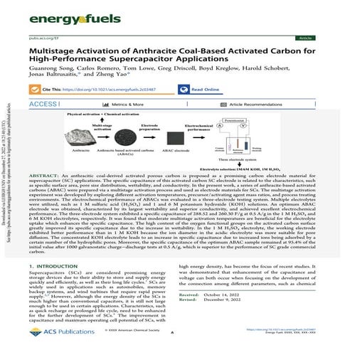 Multistage Activation of Anthracite Coal-Based Activated Carbon for High-Performance ...