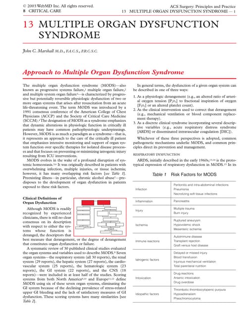 Multi organ dysfunction syndrome | PDF