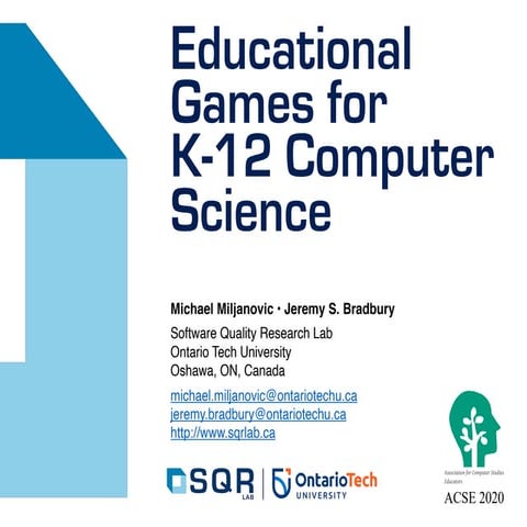 Educational Games for K-12 Computer Science (ACSE 2020) | PDF