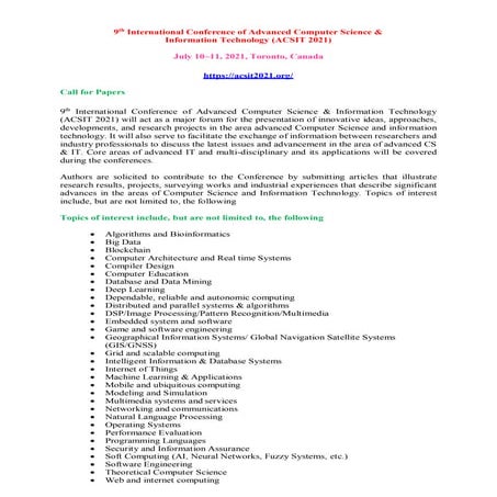 9 th International Conference of Advanced Computer Science ...