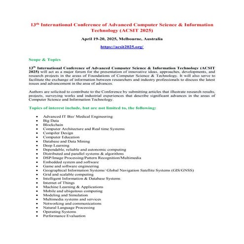 Call for Papers - 13th International Conference of Advanced Computer ...