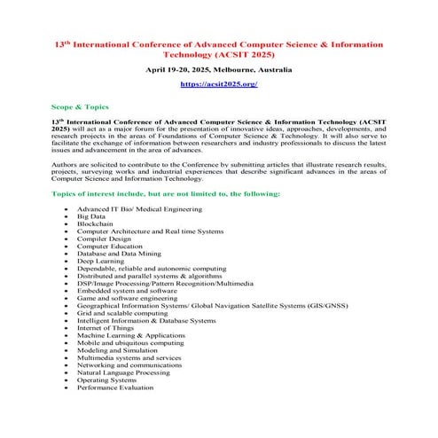 13th International Conference of Advanced Computer Science ...