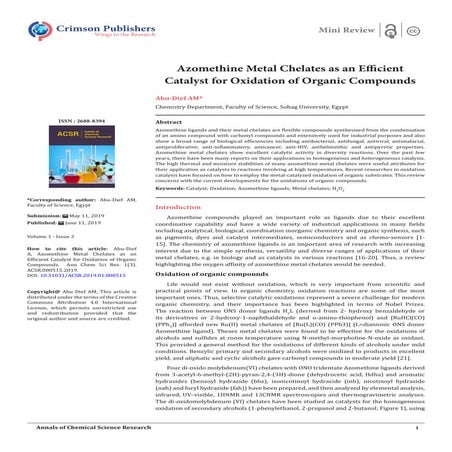 Azomethine Metal Chelates as an Efficient Catalyst for Oxidation of ...