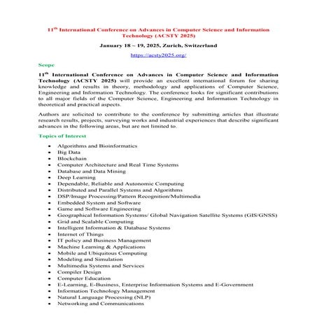 CFP - 11 th International Conference on Advances in Computer Science ...