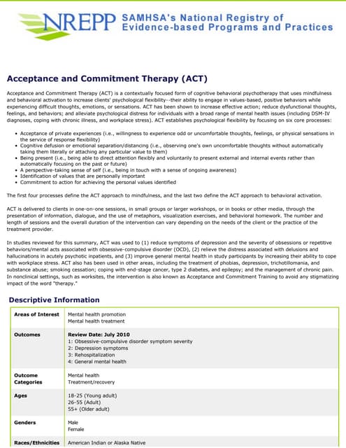 Acceptance and Commitment Therapy (ACT): Basics | PPT