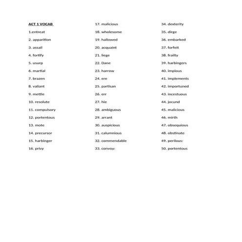 ACT 1 vocabulary fifty terms for the act 1 | DOCX