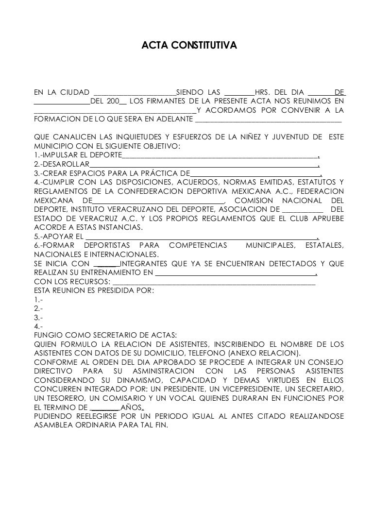 Formato De Acta Constitutiva Seguridad E Higiene Acta Constitutiva De