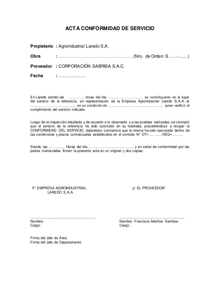 Carta De Conformidad Ejemplo