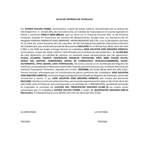 Carta de venta de vehiculo | DOCX