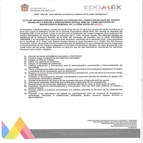Acta de integracion tercer semestre | PDF