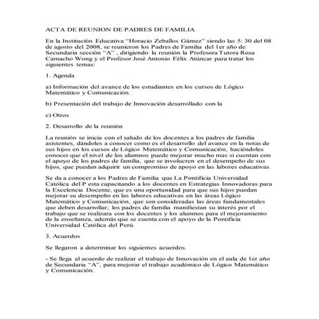 Modelo De Acta De Reuniones Para Con Los Padres De Familia Modelo De