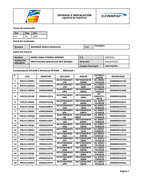 Actas De Entrega Formato De Acta De Entrega | PDF