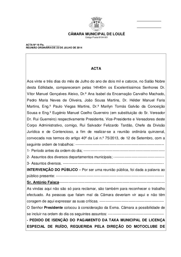 Exemplo De Uma Acta Feita