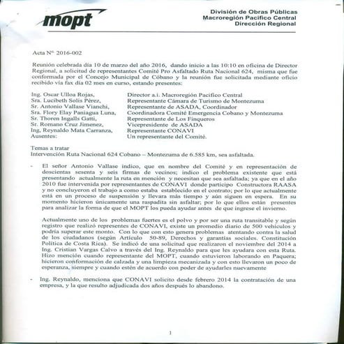 Acta no. 2 de la reunión llevada a cabo en Puntarenas | PDF