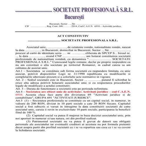 Act_constitutiv_societate_profesionala_srl_activitati_juridice _cod 6910_caen | DOCX