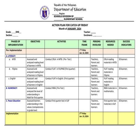 Action-Plan-CATCH-UP-Friday-GRADE-1.docx | Homework and Study | Education