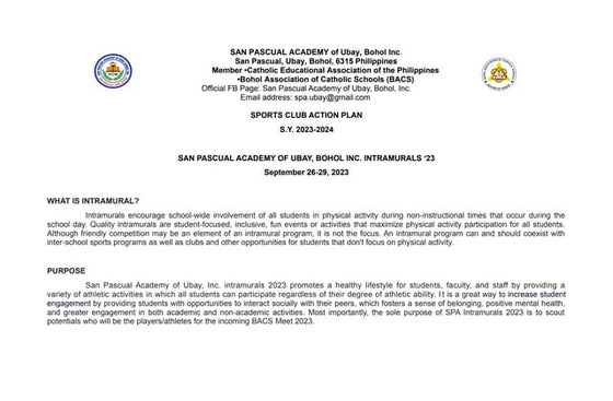 iNTRAMURAL pROGRAM.presentation for activities.... | PPTX | Secondary ...