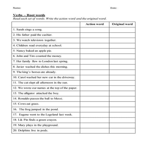 Action verbs and original words | DOCX