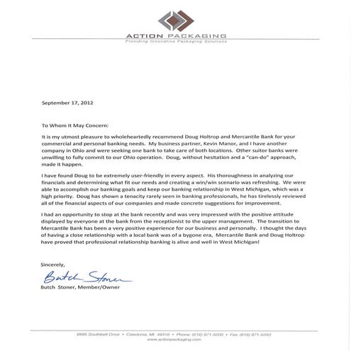 Action Packaging Letter of Recommendation | PDF