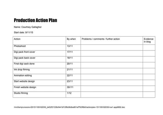 Action plan | DOC | Video Production | Content Production