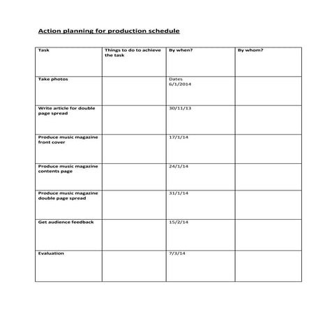 Action planning for production schedule | DOCX