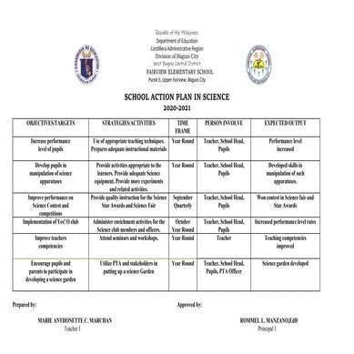 ACTION PLAN SCIENCE GRADE THREE SCHOOL YEAR 2022- 2023 | DOCX