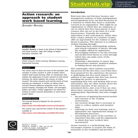 Action Research An Approach To Student Work Based Learning | PDF ...