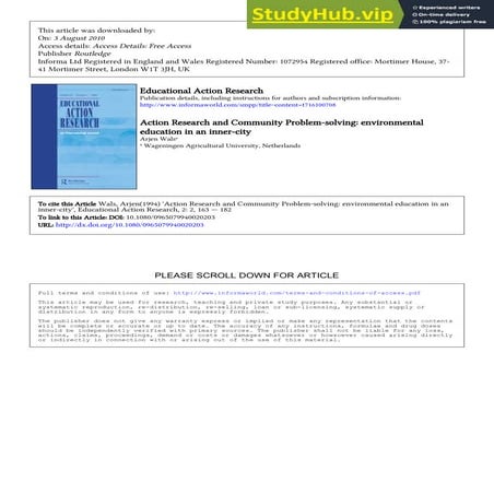 Action Research And Community Problem Solving Environmental Education In An Inner City | PDF