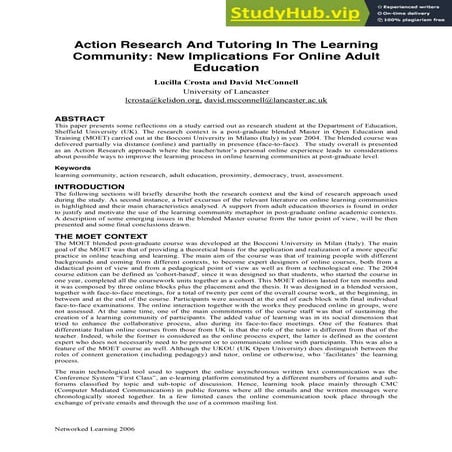 Action Research And Tutoring in The Online Learning Community. New ...