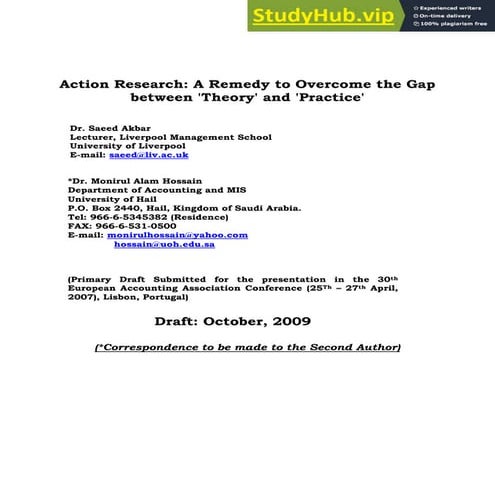 Action Research A Remedy To Overcome The Gap Between Theory And Practice | PDF
