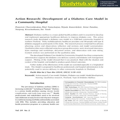 Action Research Development Of A Diabetes Care Model In A Community ...