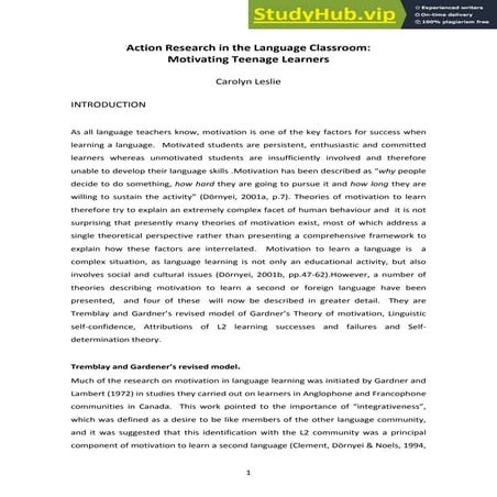 Action Research In The Language Classroom Motivating Teenage Learners | PDF