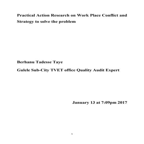 Action research on work place conflict and strategy to solve the ...
