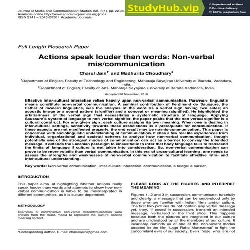 Actions Speak Louder Than Words Non-Verbal Mis Communication | PDF