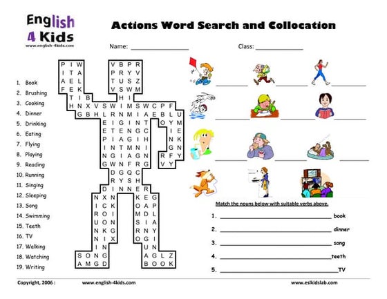 Action verbs present continuous wordsearch | PDF