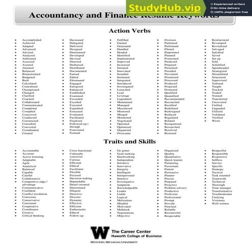 Action Verbs Accountancy And Finance Resume Keywords | PDF