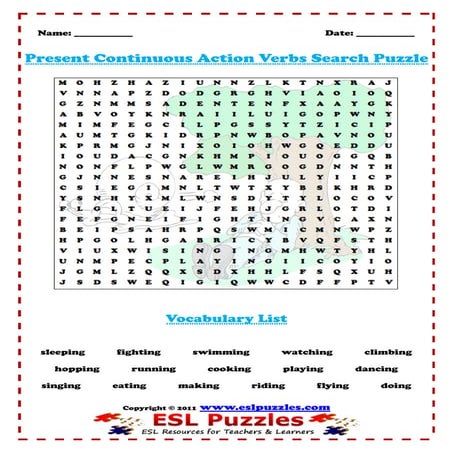 Action verbs present continuous wordsearch | PDF