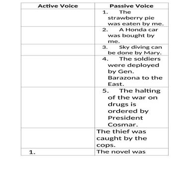 Active to Passive Voices Practice Quiz for Grade 10 | DOCX