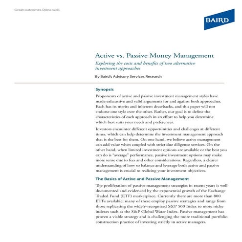 active versus passive portfolio management | PPT